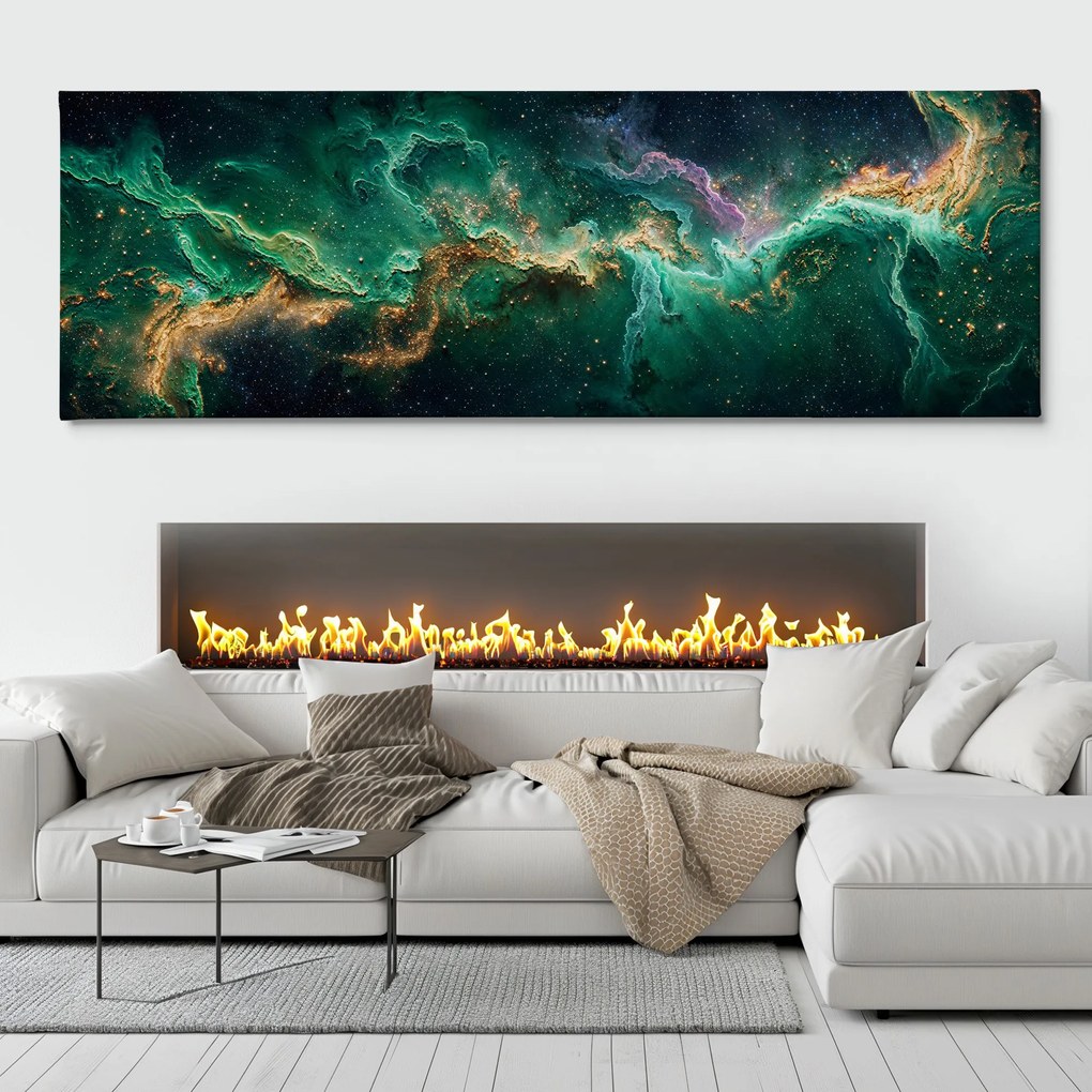 Obraz na plátně - Galaxie Golden Rush FeelHappy.cz Velikost obrazu: 120 x 40 cm