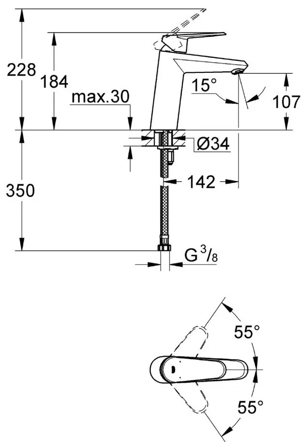 Grohe Eurodisc Cosmopolitan - páková umyvadlová baterie bez odtokové garnitury, střední model, chrom 23449002