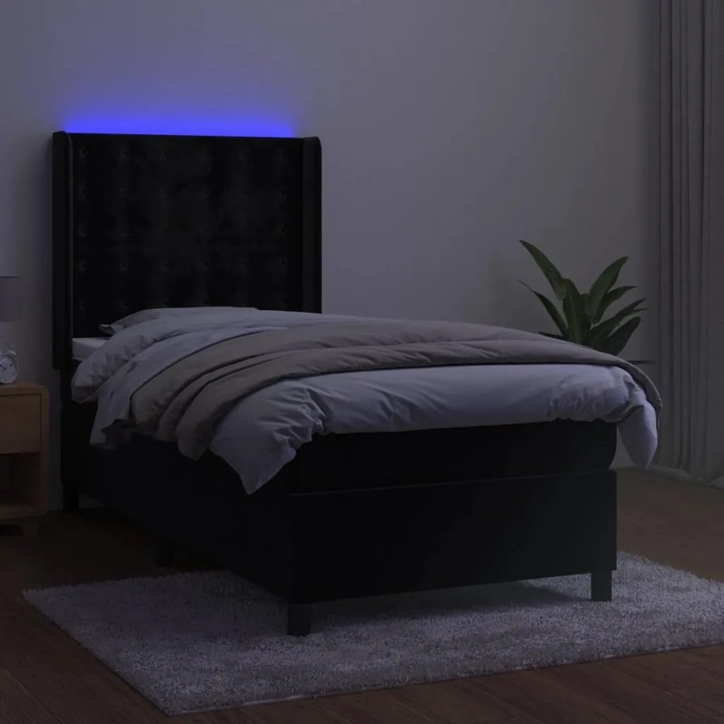 Box spring postel s matrací a LED černá 100x200 cm samet 3139789