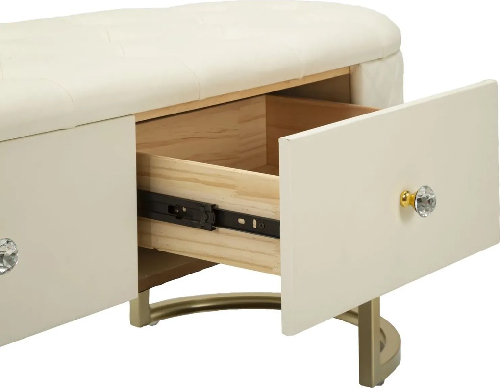 Lavice Sharon 120 cm s úložným prostorem ekokůže bílá/zlatá