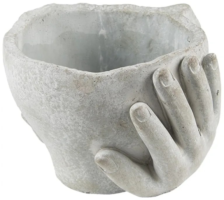 Šedý cementový květináč hlava ženy v dlaních S – 17x17x11 cm