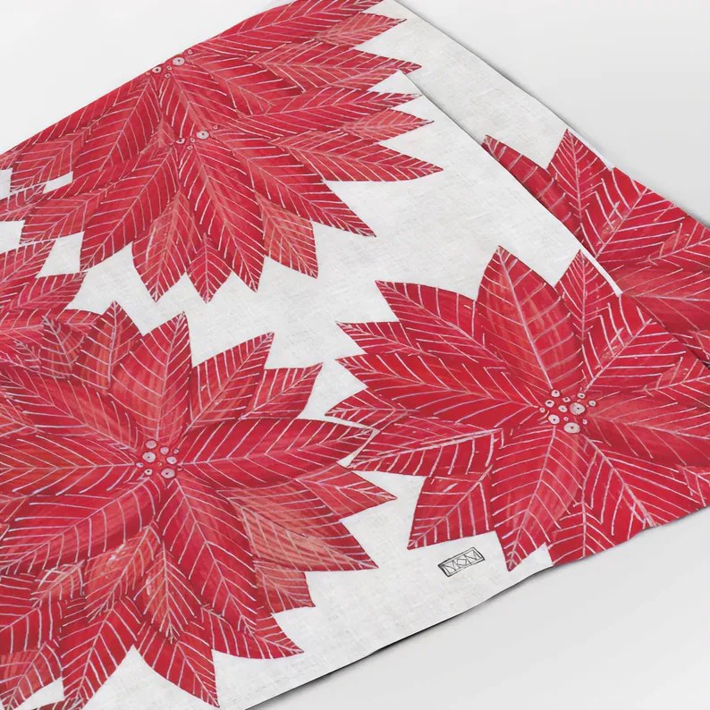 Lenbutik Lněné prostírání 48x32 cm Vánoční hvězda/ Poinsettia