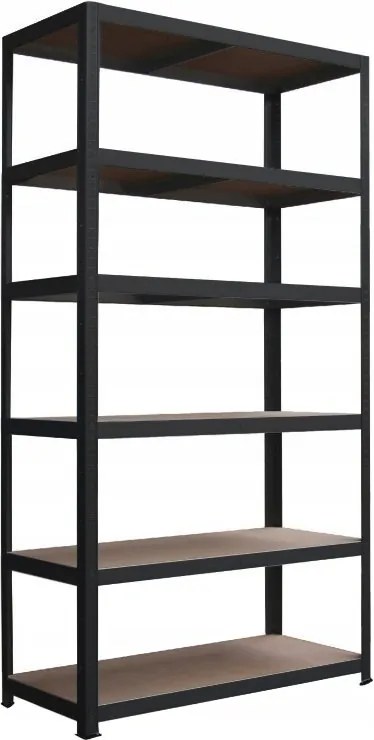 Fistar Regál 220x90x40 cm kovový lakovaný 6-policový, nosnost 1050 kg - ČERNÝ