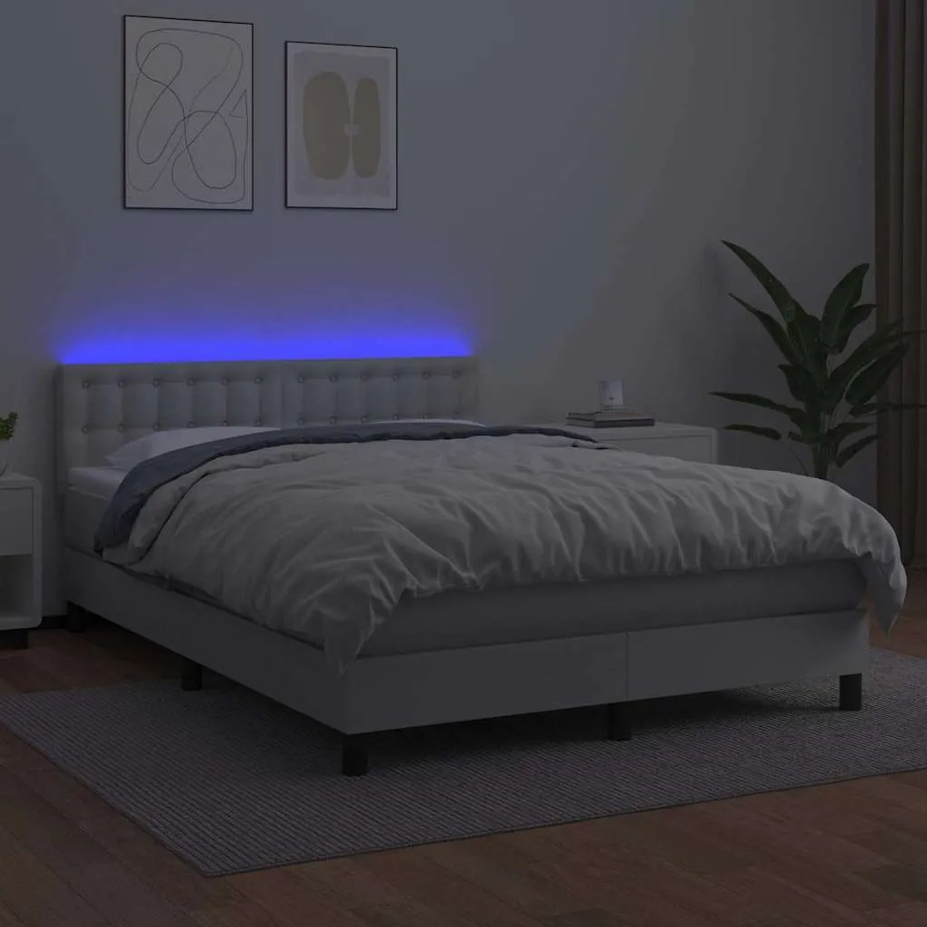 Box spring postel s matrací a LED bílá 140x190 cm umělá kůže 3134220