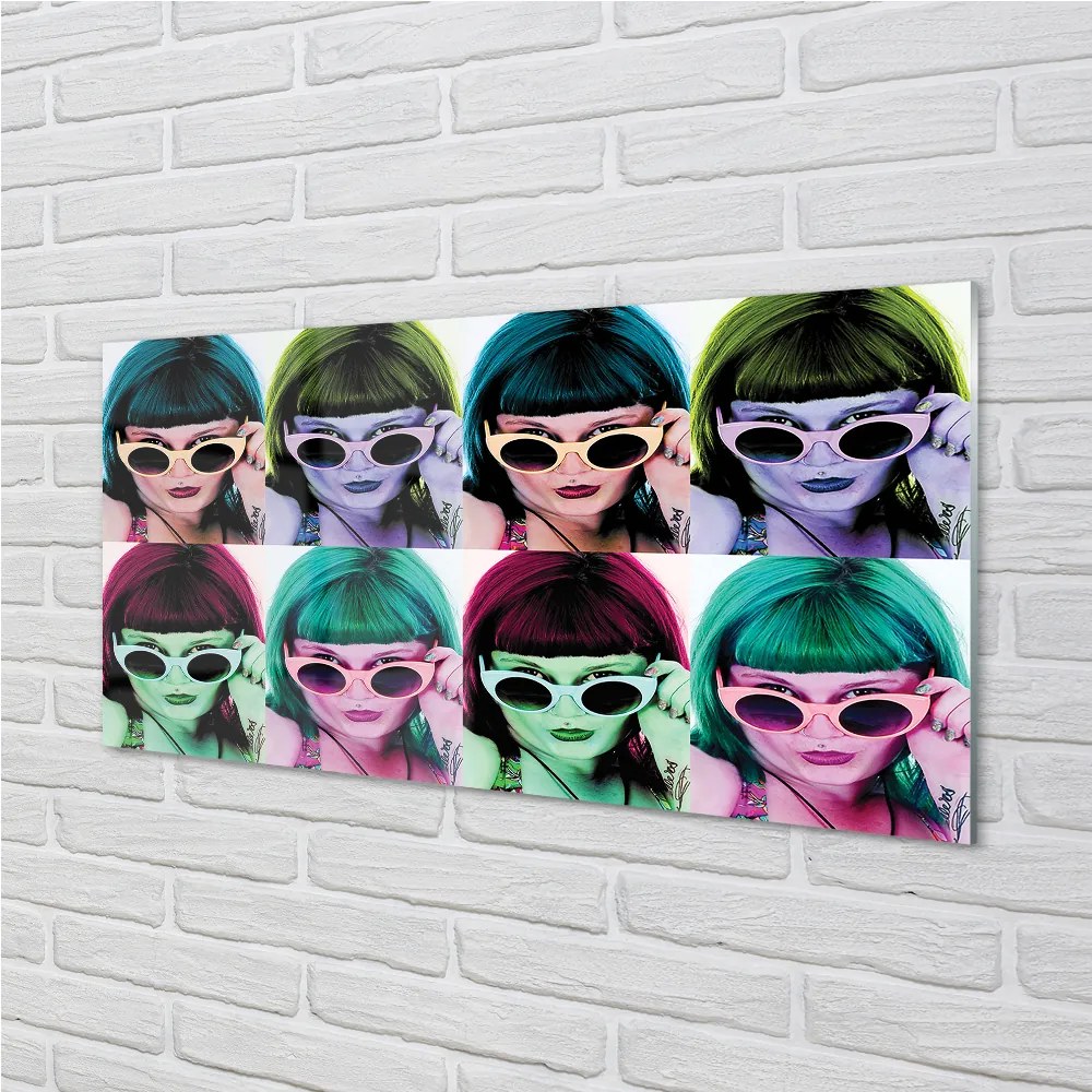akrylový obraz Ženského vlasy barevné brýle 100x50 cm