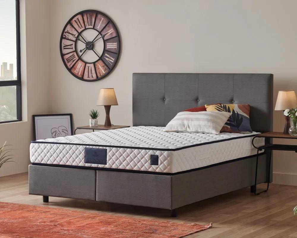 Čalouněná postel SUNNY s matrací - tmavě šedá 140 × 200 cm