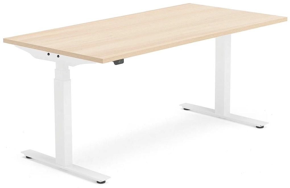 AJ Produkty Výškově nastavitelný stůl MODULUS, 1600x800 mm, bílý rám, dub