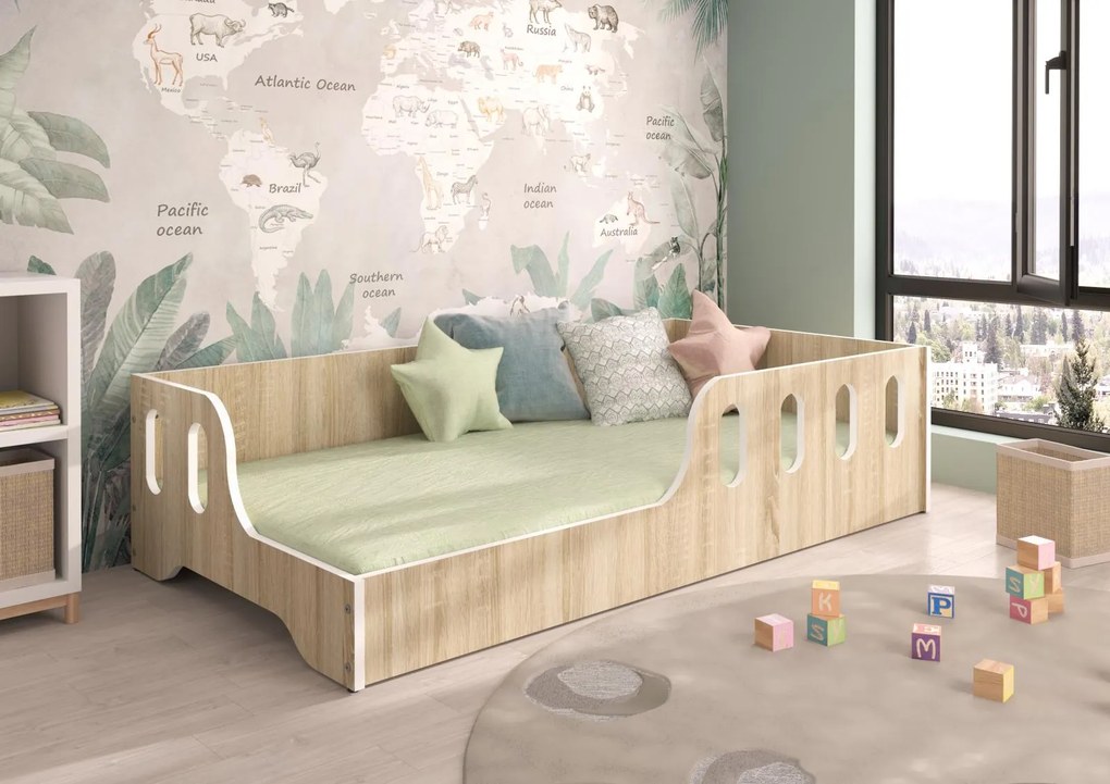 Dětská Montessori postel COCO 140x70 cm + MATRACE - sonoma