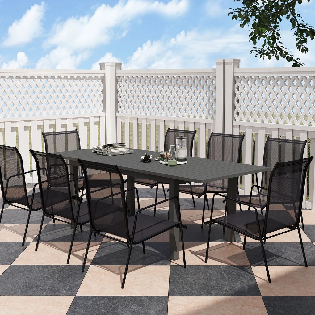 Rozkládací zahradní stůl Outsunny z hliníku 160/220x90 cm, odolný vůči povětrnostním vlivům, stůl na balkon, protiskluzový bufetový stůl pro 6-8 osob…