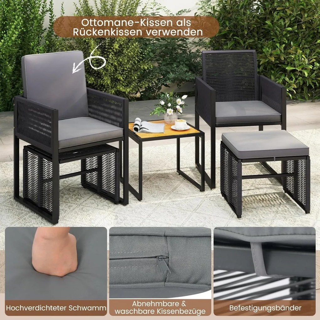 Costway 5 ks. Rattan garden furniture set including 2 chairs s cushions a stool