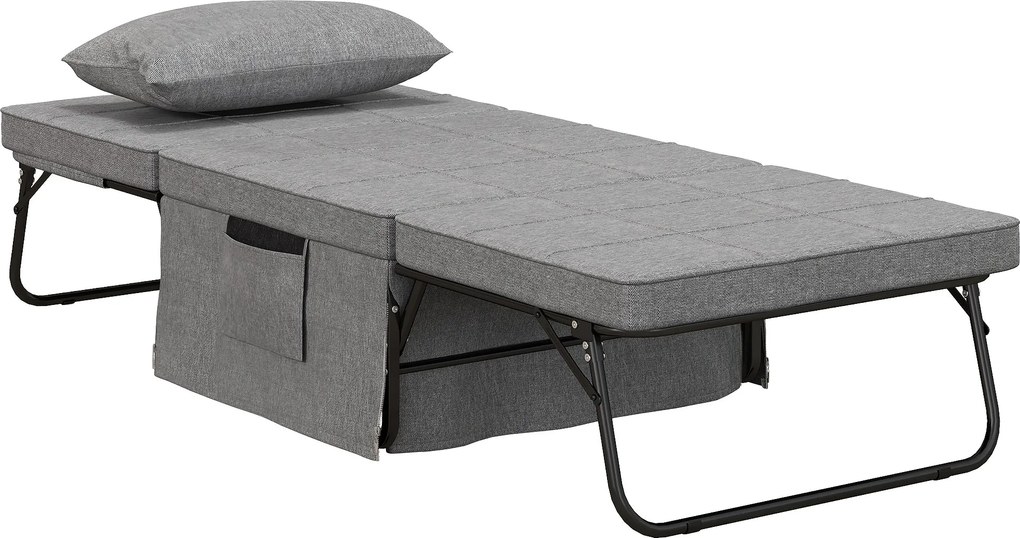HOMCOM 4-v-1 skládací postel 75x190 cm, skládací postel pro dospělé s 8 cm tloušťkou matrace, cestovní postel s kovovým rámem, nastavitelné jednolůžko