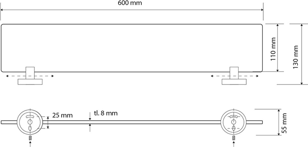 Sapho, X-ROUND BLACK polička, mléčné sklo, černý, XR609B