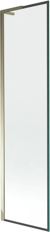 Mexen Next L, 1-křídlová vanová zástěna 50 x 150 cm, 6mm čiré sklo-černý vzor, ​​zlatý lesklý profil, 895-050-000-03-70-50