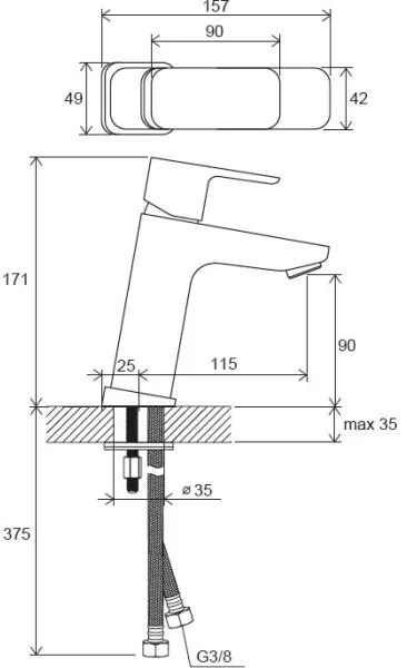Ravak X070150 - Umyvadlová baterie FREE 17,2 cm černá