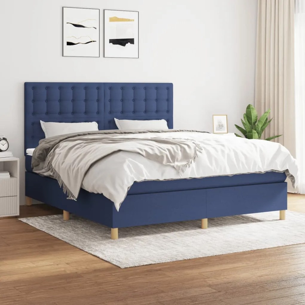 Box spring postel s matrací modrá 160x200 cm textil 3142671