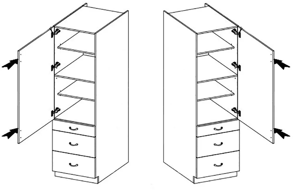 ARONA | vysoká skříňka 60 DKS-210 3S 1F potravinová | 60 cm | UNI dvířka | černá/kašmír