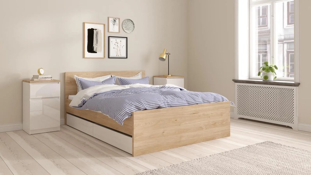 FALCO Noční stolek Simplicity 221 bílý lesk/jackson hickory