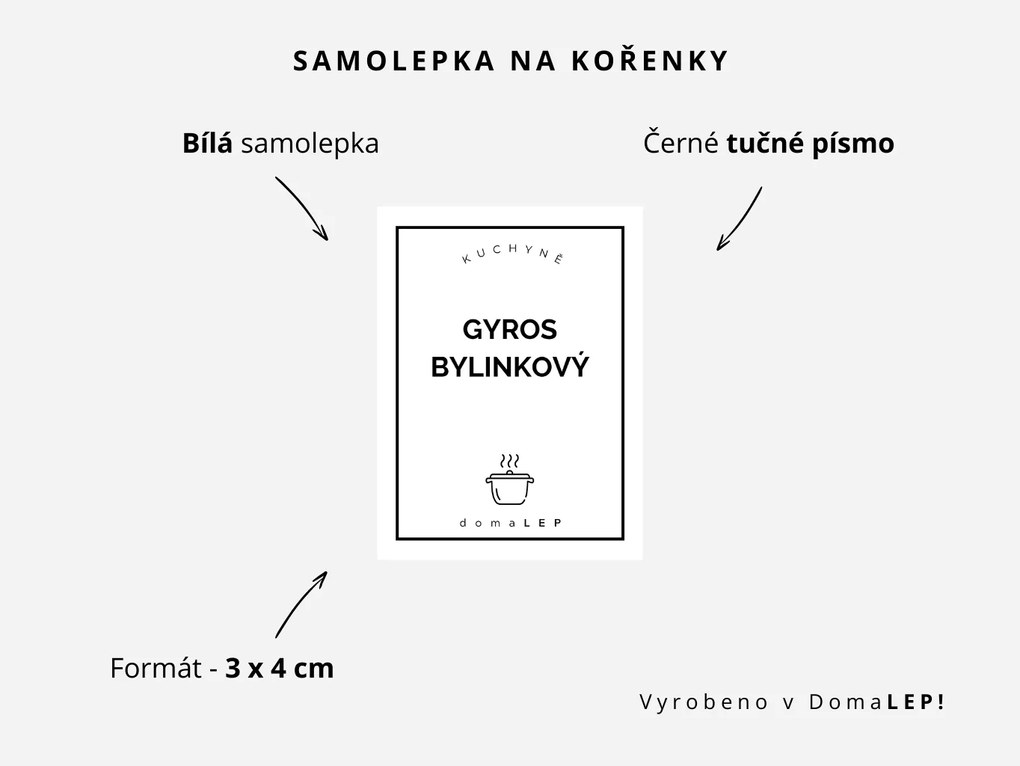 GYROS BYLINKOVÝ - Samolepka na kořenky 3 x 4 cm - DomaLEP varianta: PRŮHLEDNÁ - tučné písmo