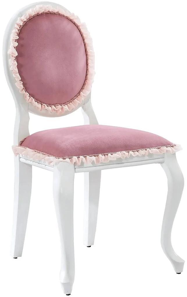 Rustikální čalouněná židle Ballerina - bílá/růžová