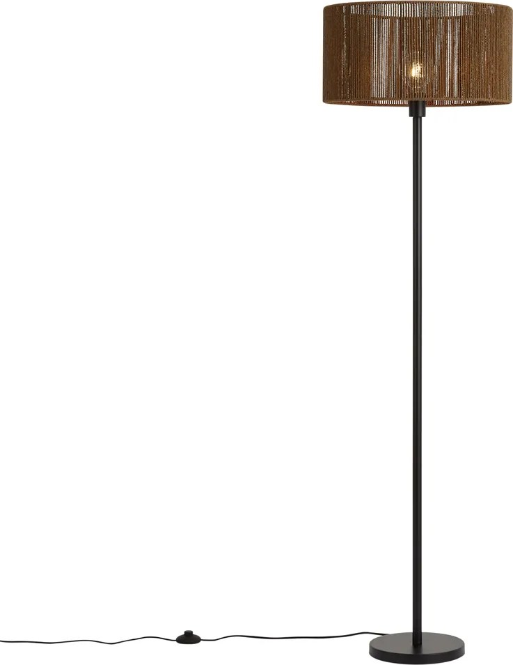 Stojací lampa černá s hnědým stínidlem z papírového provazu 50/50/25 - Simplo