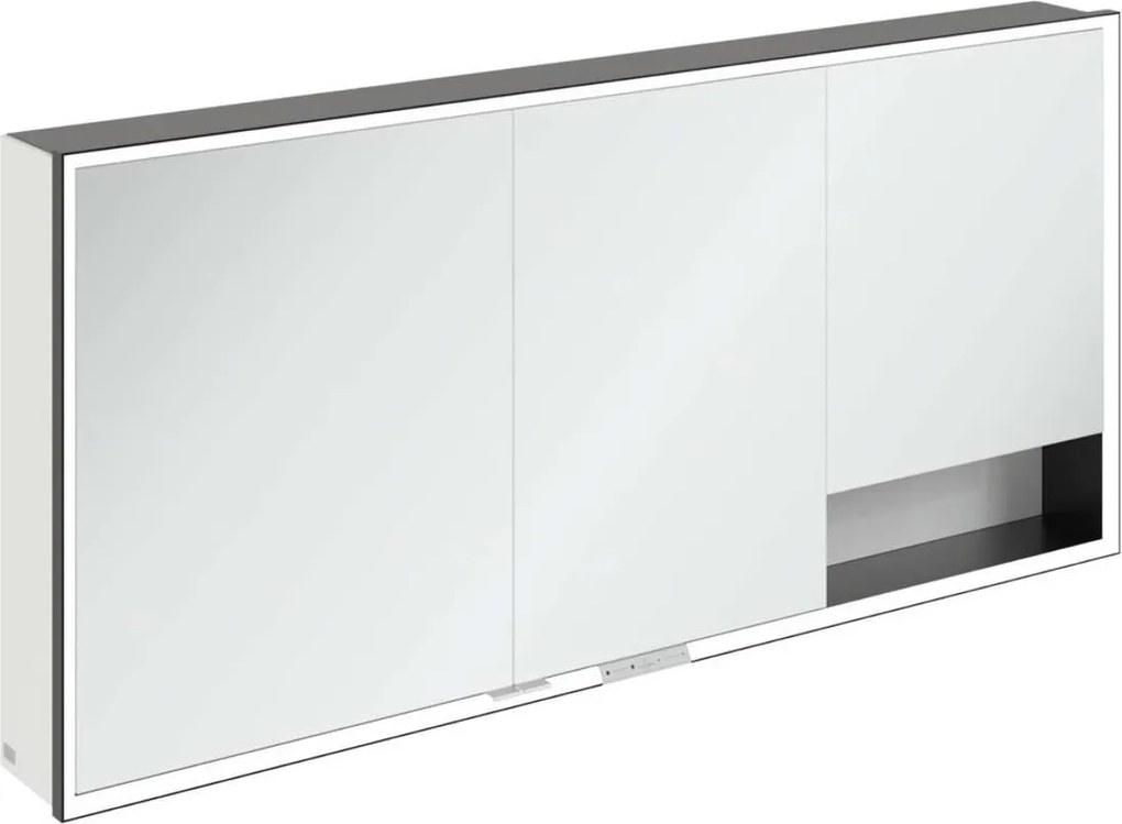 Villeroy & Boch My View+ - Zrcadlová skříňka s LED osvětlením 160x75x17 cm, 3 dvířka, Brilliant White/matná černá B48116VE