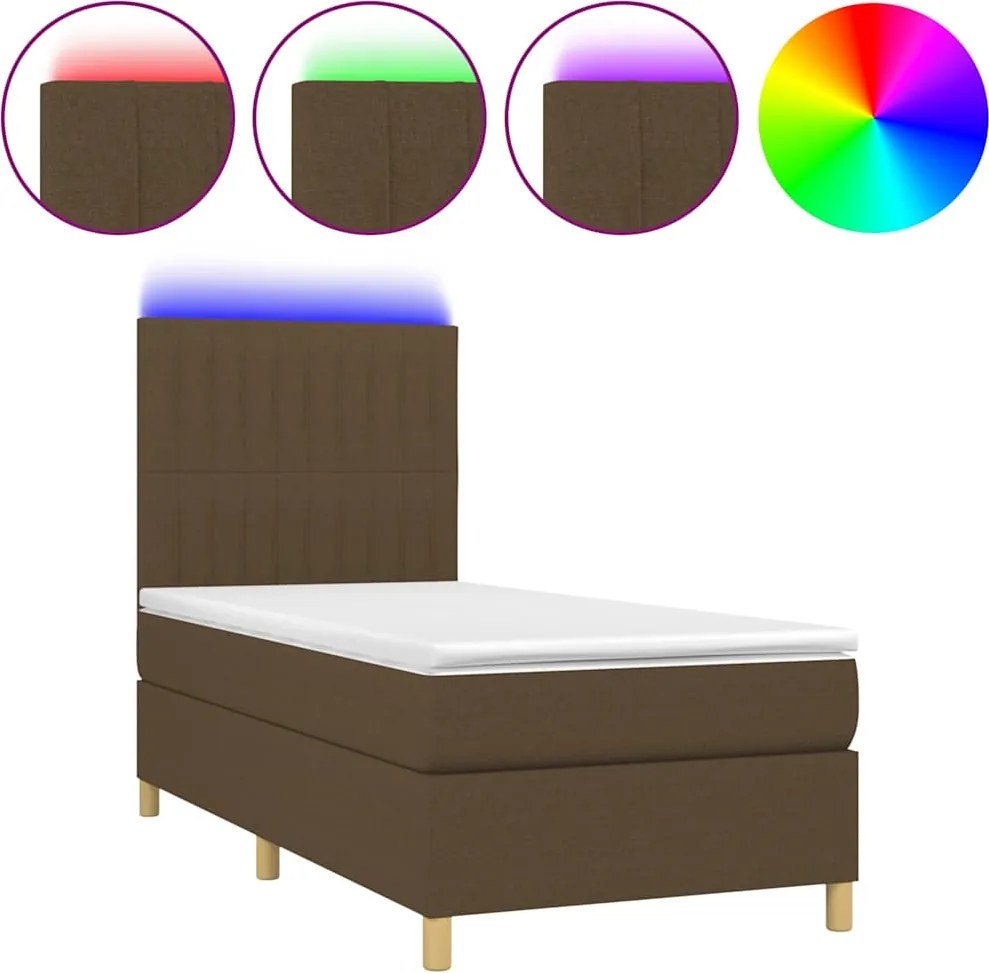 Box spring postel s matrací a LED tmavě hnědá 80x200 cm textil 3135552