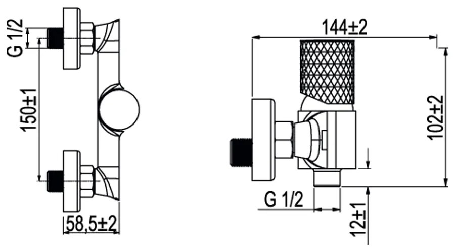 Mereo Mereo, Sprchová nástěnná baterie, Viana diamant, bez příslušenství, 150 mm, chrom, MER-CBE60103A