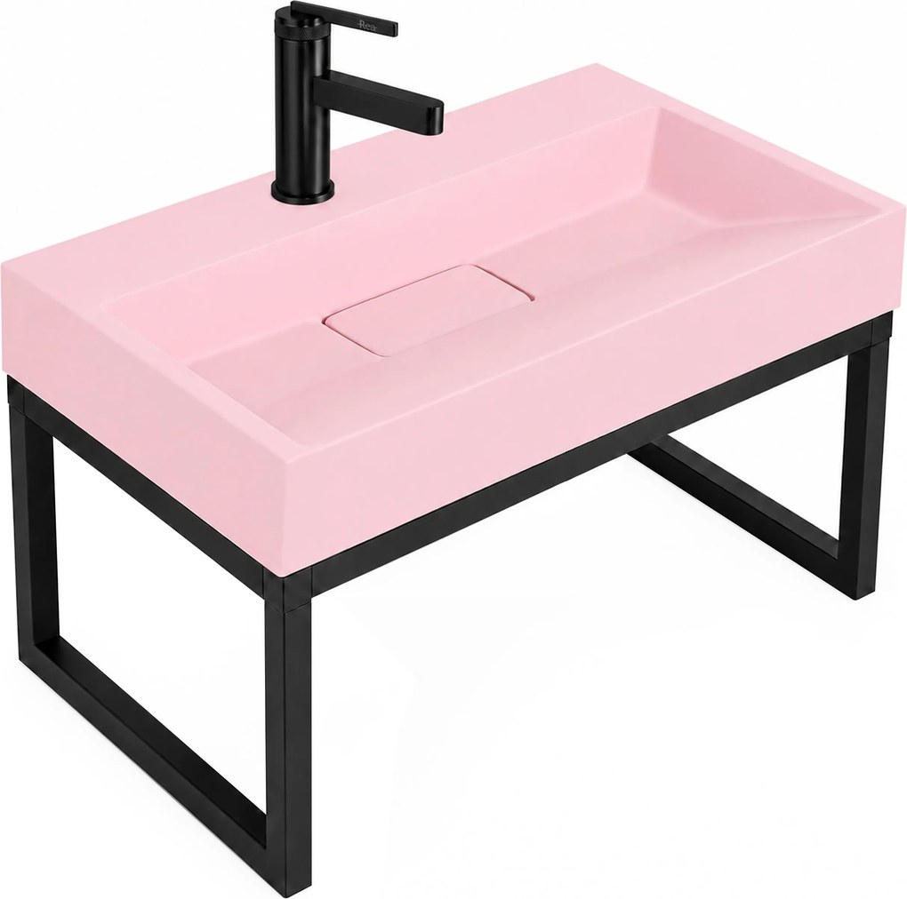 Rea Goya, umyvadlo z konglomerátu s černou konzolou, 60 cm, růžová matná, KPL-U4411