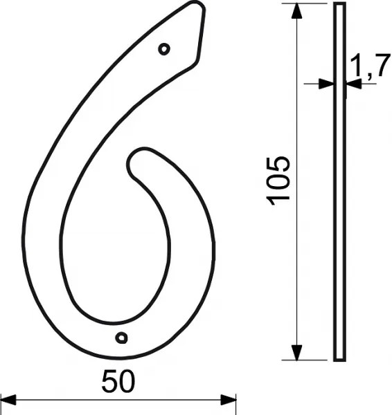 Domovní číslo - 6, ČERNÉ AL 2D, 105 mm