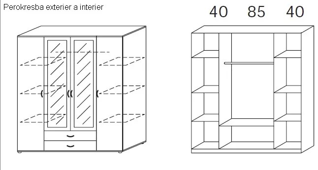 Šatní skříň 4-dveřová Twin, dub sonoma