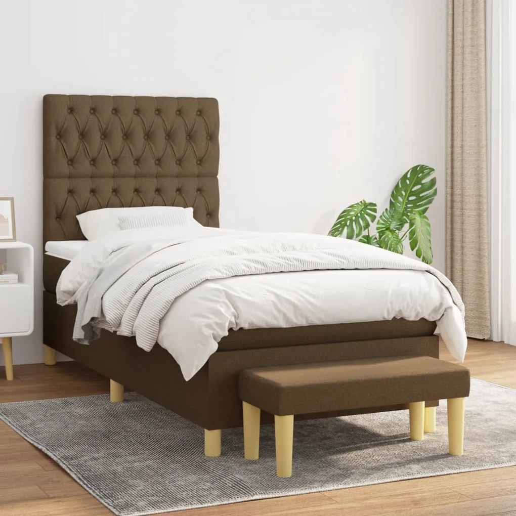 Box spring postel s matrací tmavě hnědá 100 x 200 cm textil