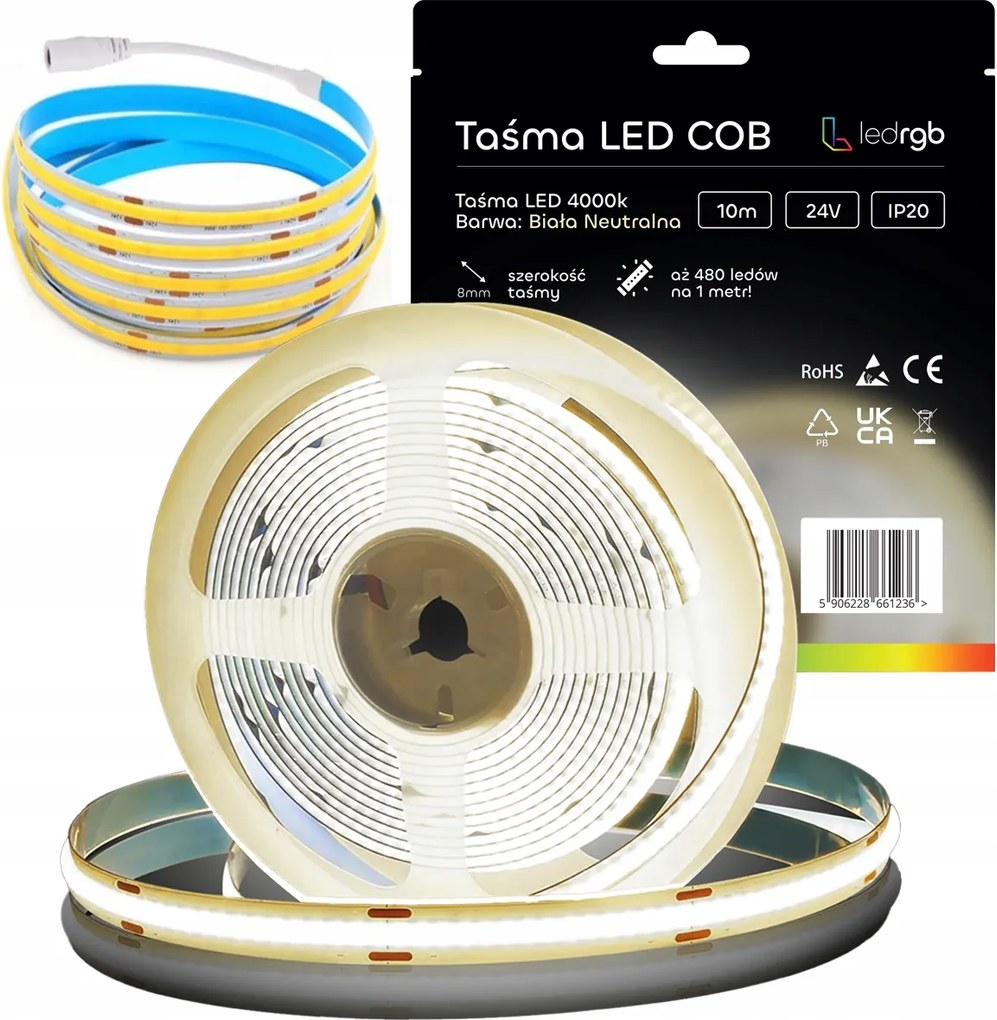 Led pásek Neon Cob 24V role 10 m 480/m 4000K Neutrální Bílá 10 Wm 8 MM IP20