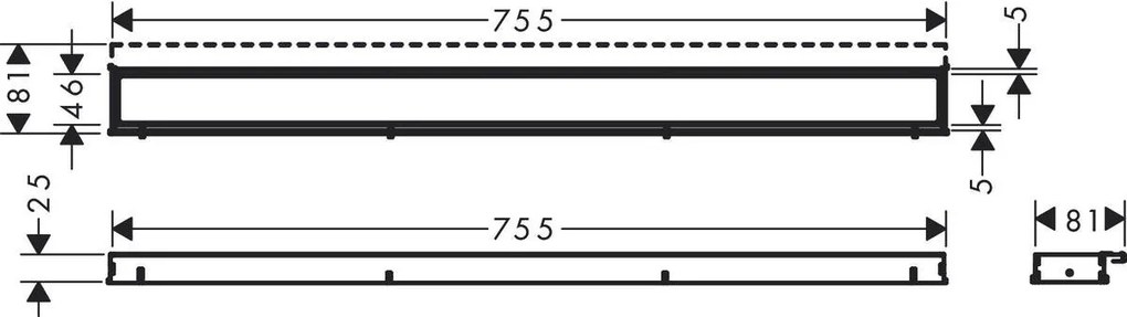 Hansgrohe RainDrain Match, vrchní sada sprchového žlabu 800 s výškově nastavitelným rámem, černá matná, HAN-56038670
