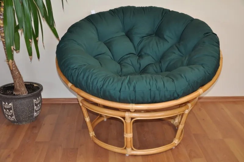 Relaxační papasan DEMETRIA — ⌀100 cm, ratan, látka, medová / více barev Zelený dralon