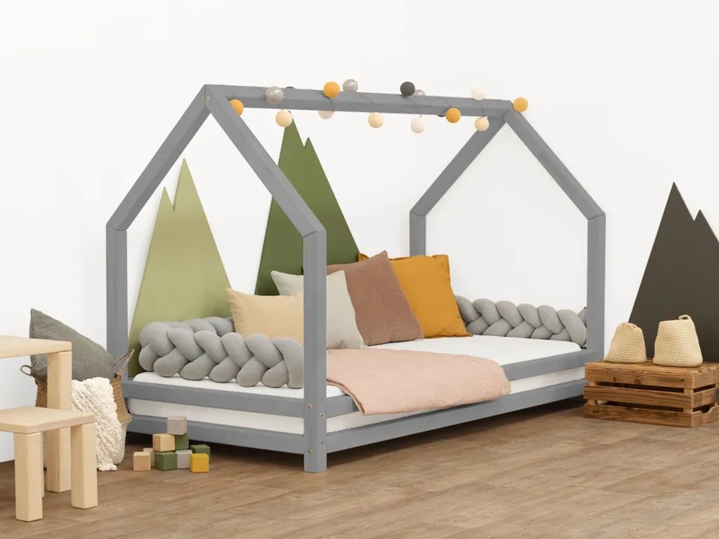 Benlemi Dětská postel domeček FUNNY Zvolte barvu: Tmavě šedá, Zvolte rozměr: 120 x 180 cm