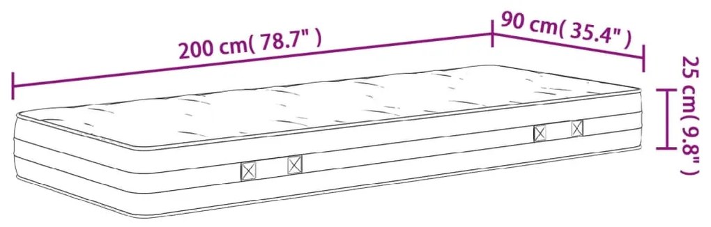 Taštičková pružinová matrace středně tvrdá 90 x 200 cm,  372849