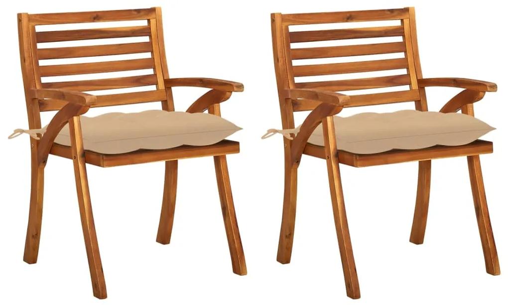3060834 vidaXL Zahradní jídelní židle s poduškami 2 ks masivní akáciové dřevo