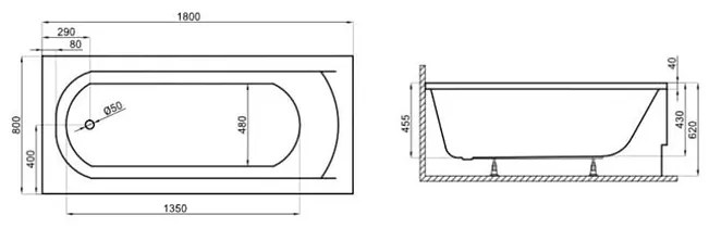 Polimat Akrylátová obdélníková vana Classic 120x70 (130x70, 140x70, 150x70, 150x75, 160x70, 170x70, 170x75, 180x80) Barva: Bílá, Rozměry (cm): 130x70