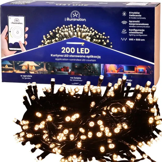 Venkovní LED světélka SMART 200 LED teplá bílá