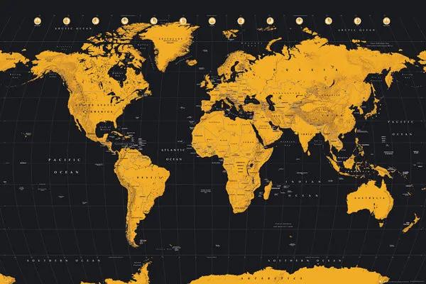 Plakát, Obraz - Mapa světa - Gold World Map, (91,5 x 61 cm)