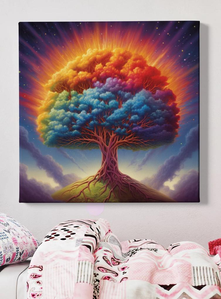 Obraz na plátně - Barevný zářící strom života FeelHappy.cz Velikost obrazu: 100 x 100 cm