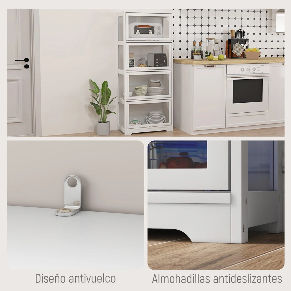 HOMCOM 4-patrový vitrínový kabinet s skládacími akrylovými dveřmi, protiskluzovým vitrinou pro studovnu, ložnici a kancelář 59x30x139 cm Bílá