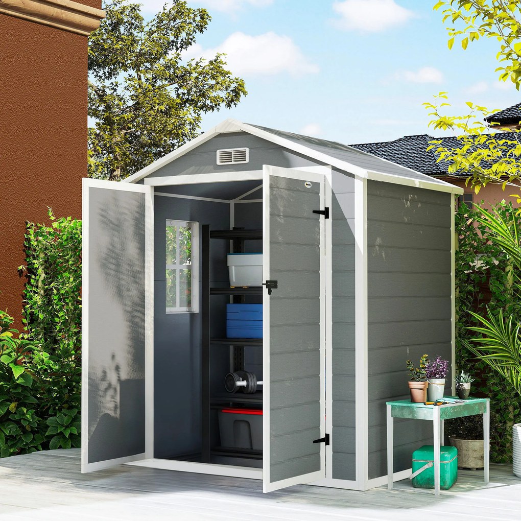 Outsunny Kůlna na Nástroje 2,12 m² 183x134x210 cm Sklad nářadí s Šikmou Střechou Zámkovými Dveřmi Okny Podlahou Odolný Proti Počasí Zahradní Dům Venk…