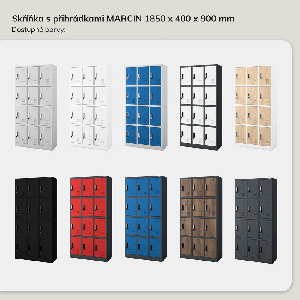 Sociální BHP skříňka s přihrádkami antracitově modrá, 900x1850x400 mm: MARCIN