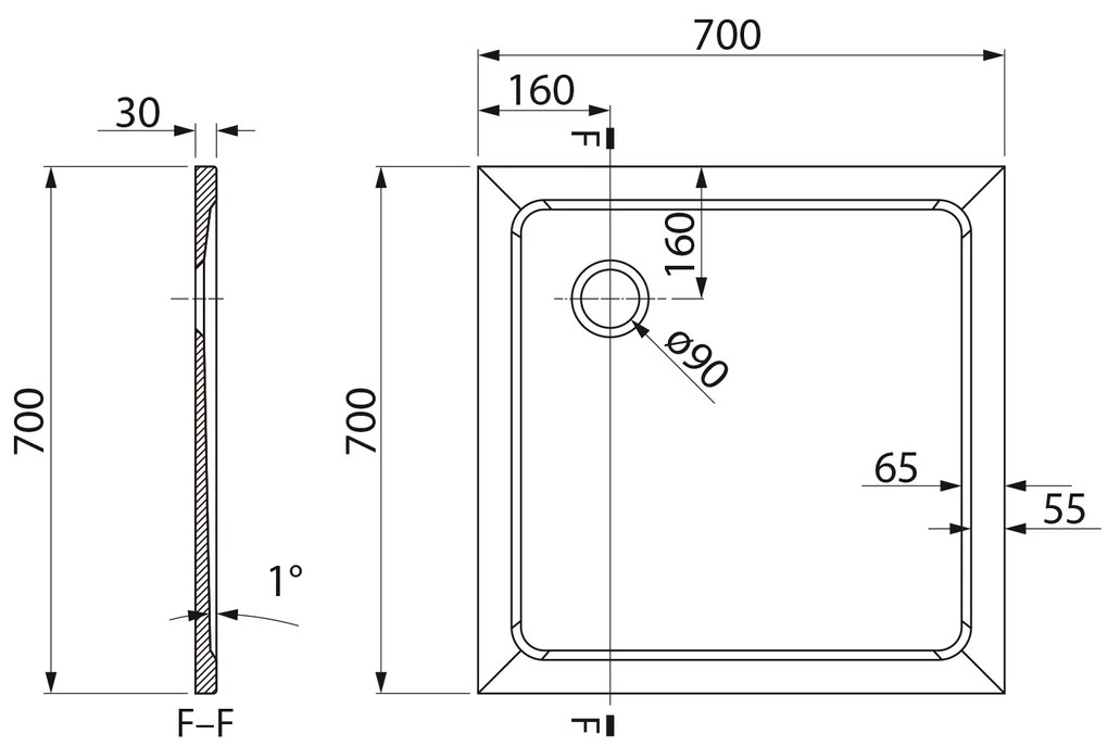 Aqualine Tecmi sprchová vanička 70 x 70 cm čtvercová litý mramor bílá PQ007