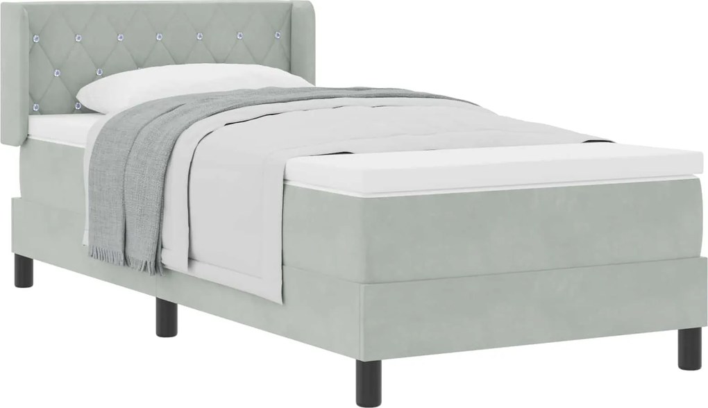 Postel s boxspringem s čelo Světle šedá 190 x 90 cm samet 3341390