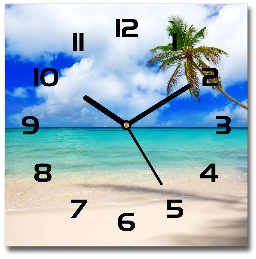 Wallmuralia Skleněné hodiny čtverec Karibik pláž 30x30 cm
