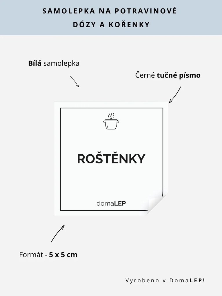 Samolepka na kořenky ROŠTĚNKY bílá 5 × 5 cm tučné písmo