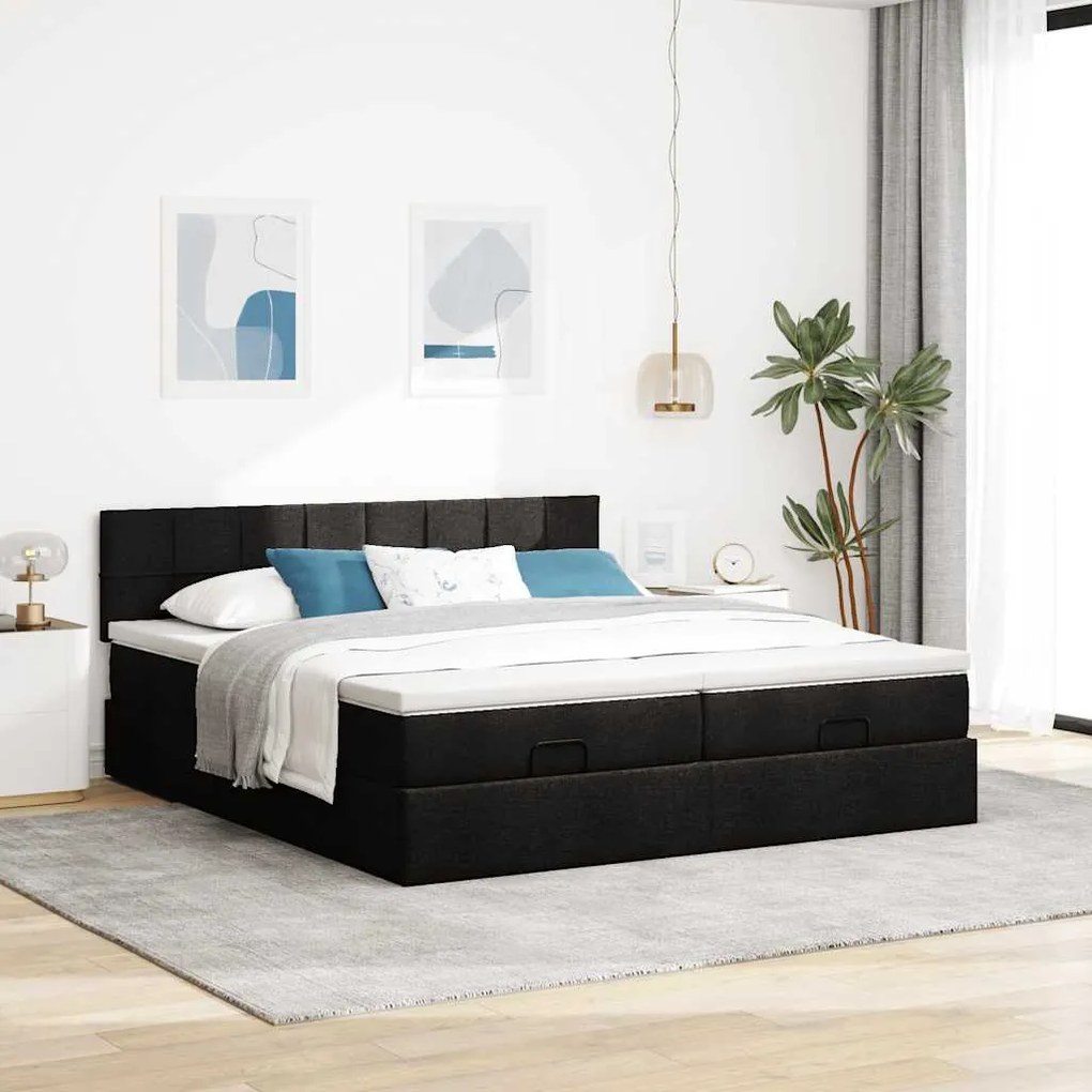 Osmanský rám postele s matrací černá 180x200cm textil 3311996