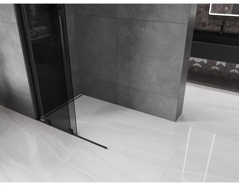 Mexen Velar, sprchová zástěna s posuvnými dveřmi Walk-in 100 x 200 cm, 8mm šedé sklo, černá matná, 871-100-000-43-70